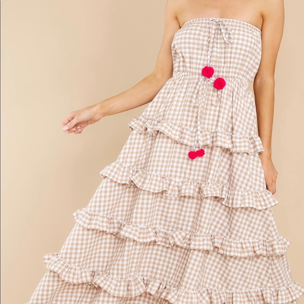 Jasmin Beige Gingham Midi Dress By Sundress - Gem